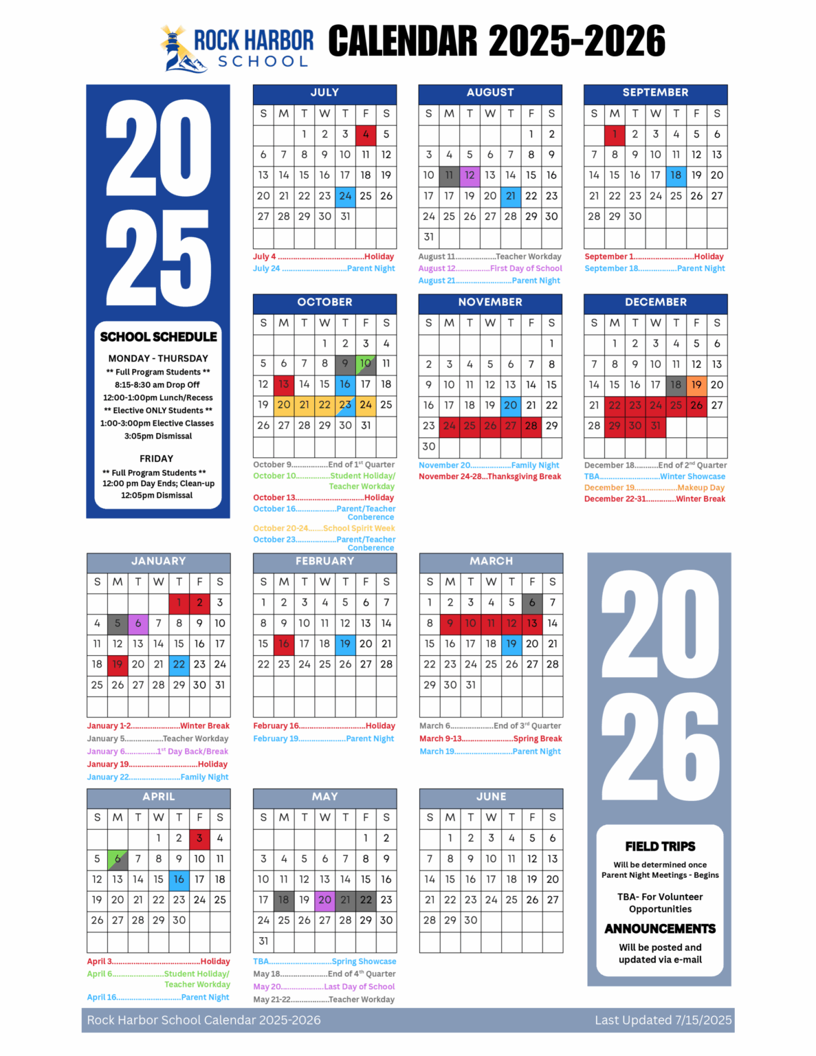 Events Calendar - Rock Harbor School